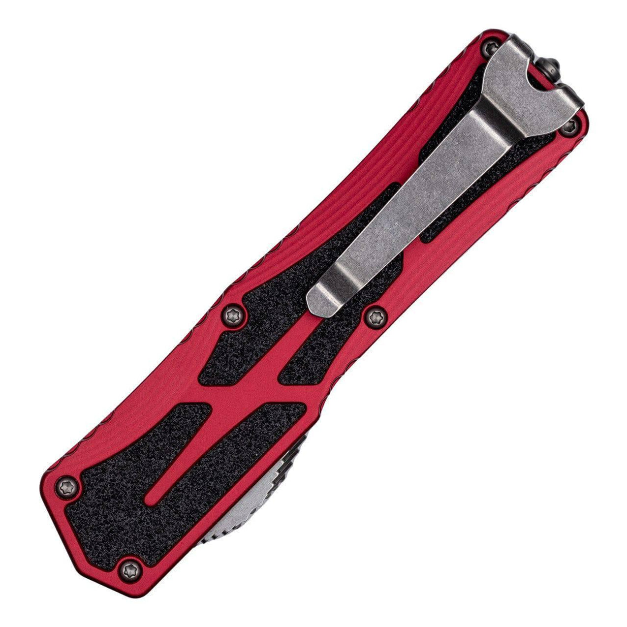 Heretic Colossus Recurve Auto Knife Red Aluminum Stonewash CPM — NORTH RIVER OUTDOORS