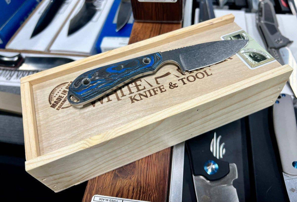 White River Custom M1 Carbon Fiber Blue G10 Hybrid Burl S35VN (USA ...