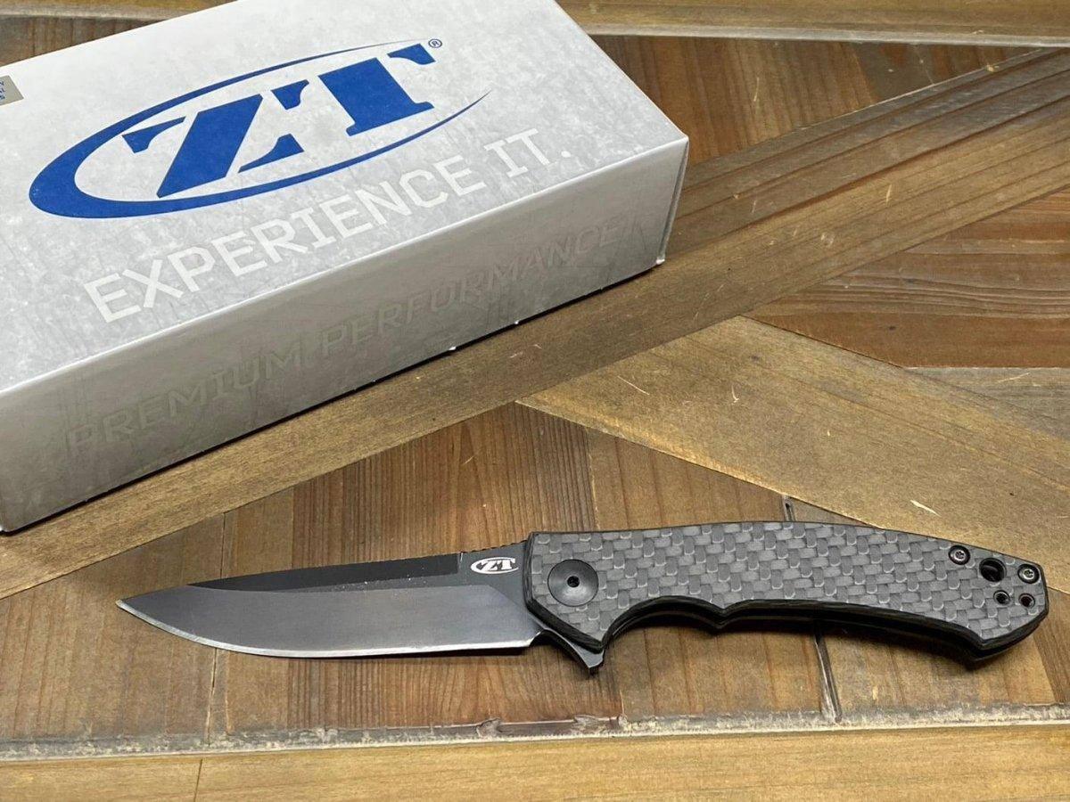 Pre-Owned ZT 0450CF Flipper 3.25" S35VN Black Blade Knife (USA ...